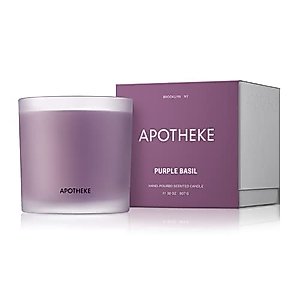 APOTHEKE Market Collection Luxury Scented 3-Wick Jar Candle, Purple Basil, 32 oz - Basil, Ginger Lime & Lily of The Valley Scent, Strong Fragrance, Aromatherapy, Long Lasting, Hand Poured in USA, Soy