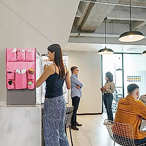 Extended Mini Fridge Caddy Organizer- 55" x 16.5" Dorm and Office Over the Fridge Caddy Organizer with 11Pockets for Flatware Drink Paper Goods- Over the Fridge Storage Organizer for Dorm Office, Pink