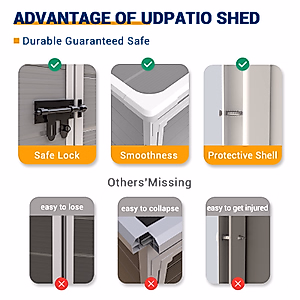 UDPATIO Outdoor Resin Storage Shed 5x3 FT, Plastic Garden Shed for Bike, Garbage Can, Tool, Outside Sheds & Outdoor Storage Storage Box with Lockable Door for Backyard, Patio, Lawn, Grey & White