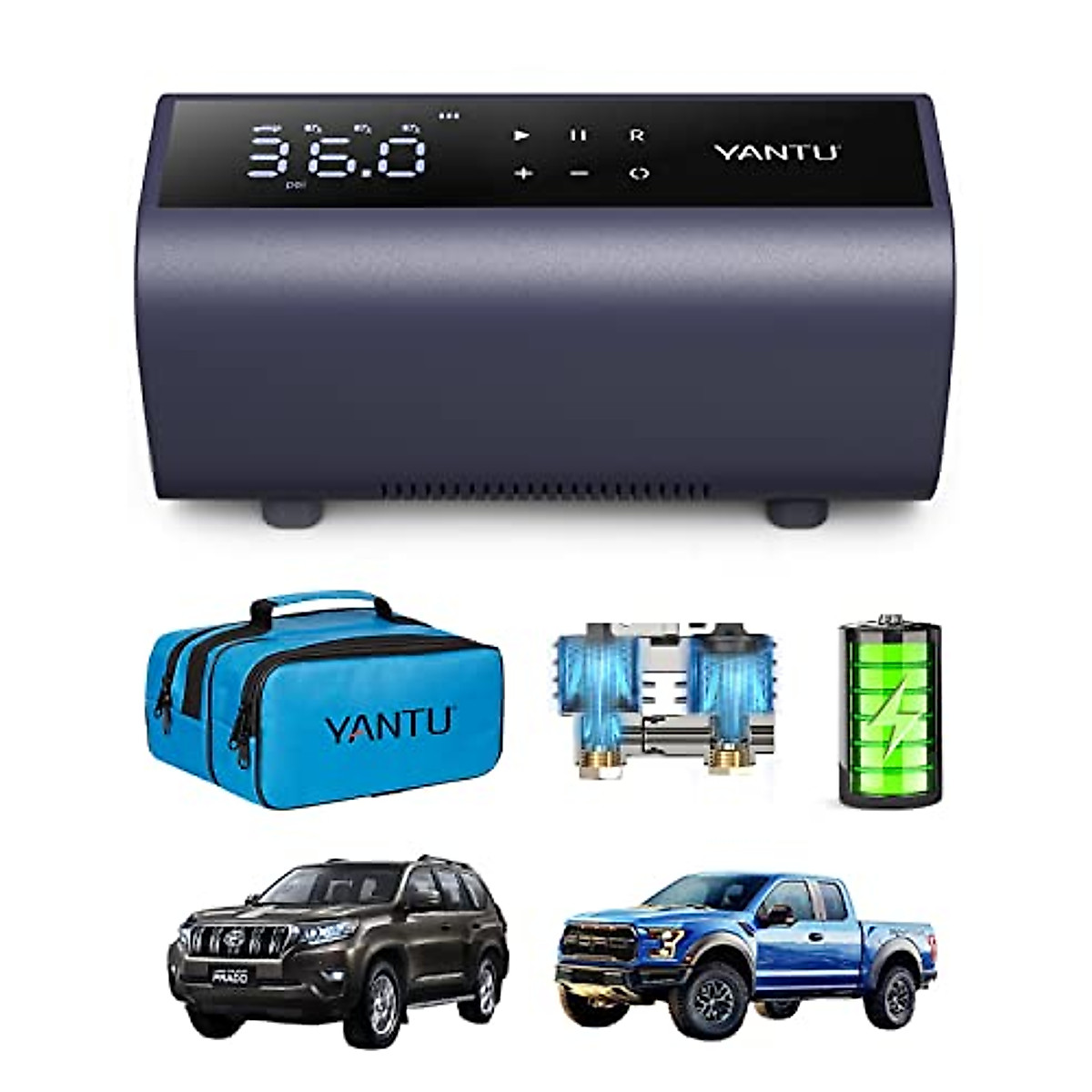 YANTU Cordless Tire Inflator Portable Air Compressor,12V Tire Pump Battery Powered, Dual Cylinder 2X Inflation, Air Pump for Inflatables with 8.3Inch Digital Large Screen for Off-Road/SUV/Pickup