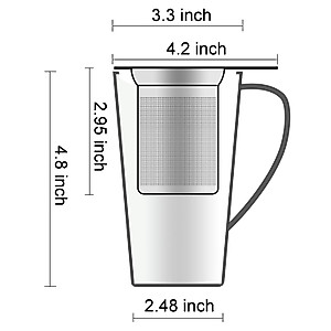 TOSSOW Ceramic Tea mug with Infuser and Lid 14oz Steeping Tea Cups Single Cup Loose Tea Brewing System Teaware with Filter（Dark Blue）