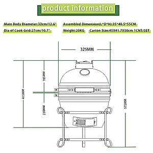 AUPLEX 13" Kamado, Ceramic BBQ Charcoal Grill, Mini Portable Clay Smoker Oven Barbecue Grill for Backyard, Balcony