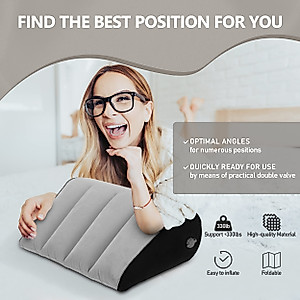 Prosixtoy Portable Wedge Pillow Inflatable Cushion - Body Positioners Lightweight Wedge Pillow for Sleeping, Leg Elevation, Use in Bed, Travel, Camping, Fast Inflating Deflation(Gray) (SE903-var)