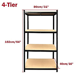 AUTOFU Heavy Duty Garage Storage Shelves Metal Shelving with Adjustable 4 Shelf, Boltless Racking Organizer for Industrial Home Shed Kitchen Workshop Storage, 64" x 31" x 16", Black