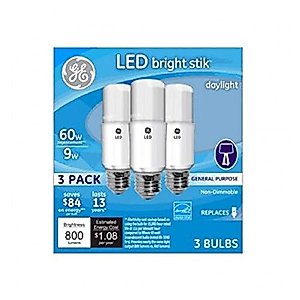 General Electric 63592 WHT Brig Rel Bulb 3 Pack 9W Daylight LED Bright Stik, 3 Count (Pack of 1)
