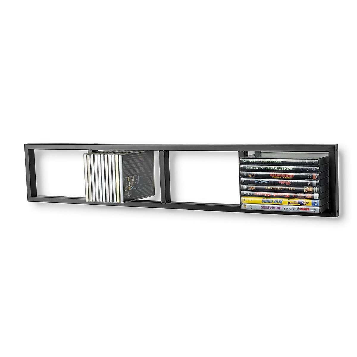 YouHaveSpace CD DVD Storage Shelf for Wall, 34 Inch Cube Storage Media Shelf and Video Game Organizer, Metal Black Wall Shelf
