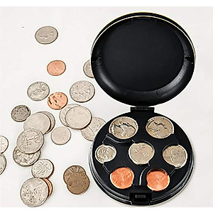 HOME-X Coin Dispenser, Hard Case Organizer and Storage for Coins, Small Money Sorter and Coin Holder for Collectors, 3 ¼" D x 1 ¼" H, Black