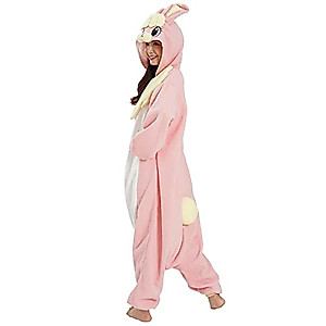 SAZAC Fluffy Rabbit Kigurumi Onesie Jumpsuit Halloween Costume (Pink)
