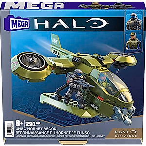 MEGA Halo Toys Vehicle Building Set for Kids, UNSC Hornet Recon Aircraft with 291 Pieces, 2 Micro Action Figures and Accessories, Gift Ideas