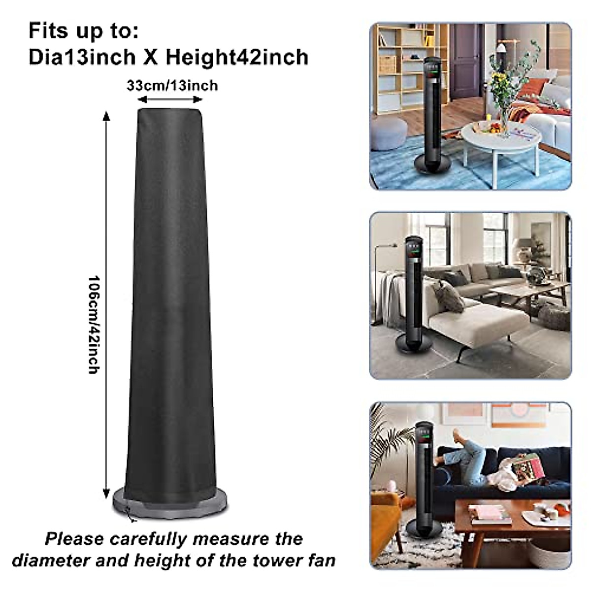 NEWFOM Tower Fan Cover,Protective Tower Fan Dust Cover Waterproof Oscillating Tower Fan Covers With Remote Stand up Fan Cover for Home Bedroom and Office(Only Cover)