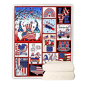 CYREKUD 4th of July Blanket Throw,Patriotic Gnomes Truck Blanket,Independence Day Gifts Blanket,American Veteran Labor Day Blanket,Cozy Independence Day Gifts Blanket Sofa Couch Beds Decor 50''x60''