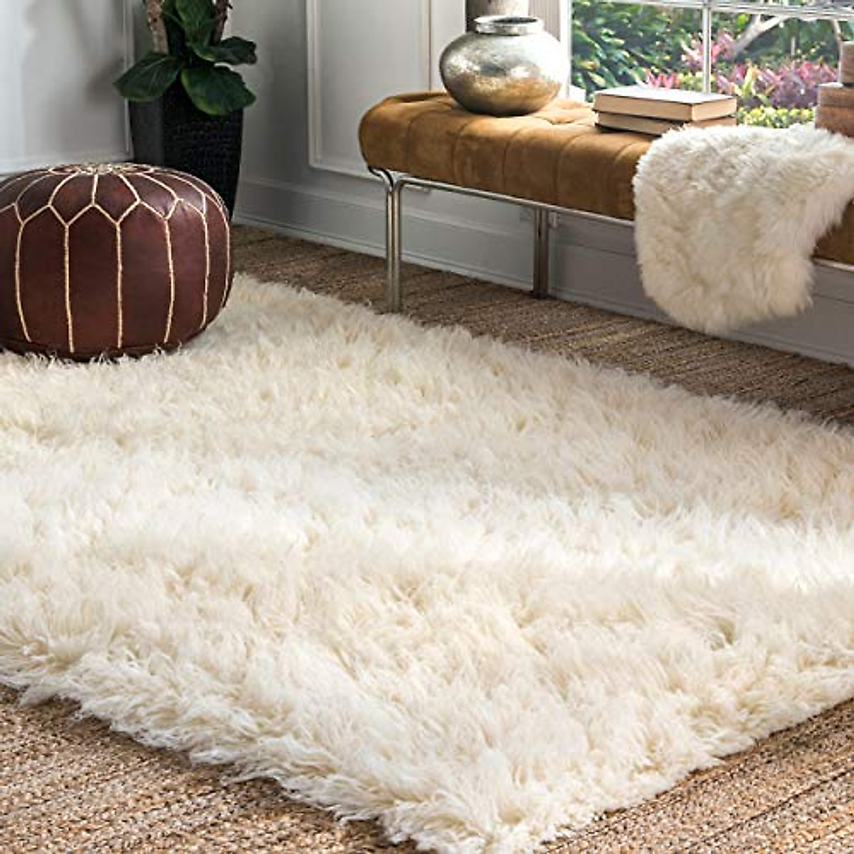 nuLOOM Elena Greek Flokati Shag Area Rug, 5' x 7', Natural