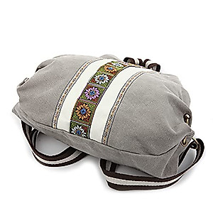 Goodhan Women Canvas Backpack Daypack Casual Shoulder Bag, Vintage Heavy-duty Anti-theft Travel Backpack, Light Grey