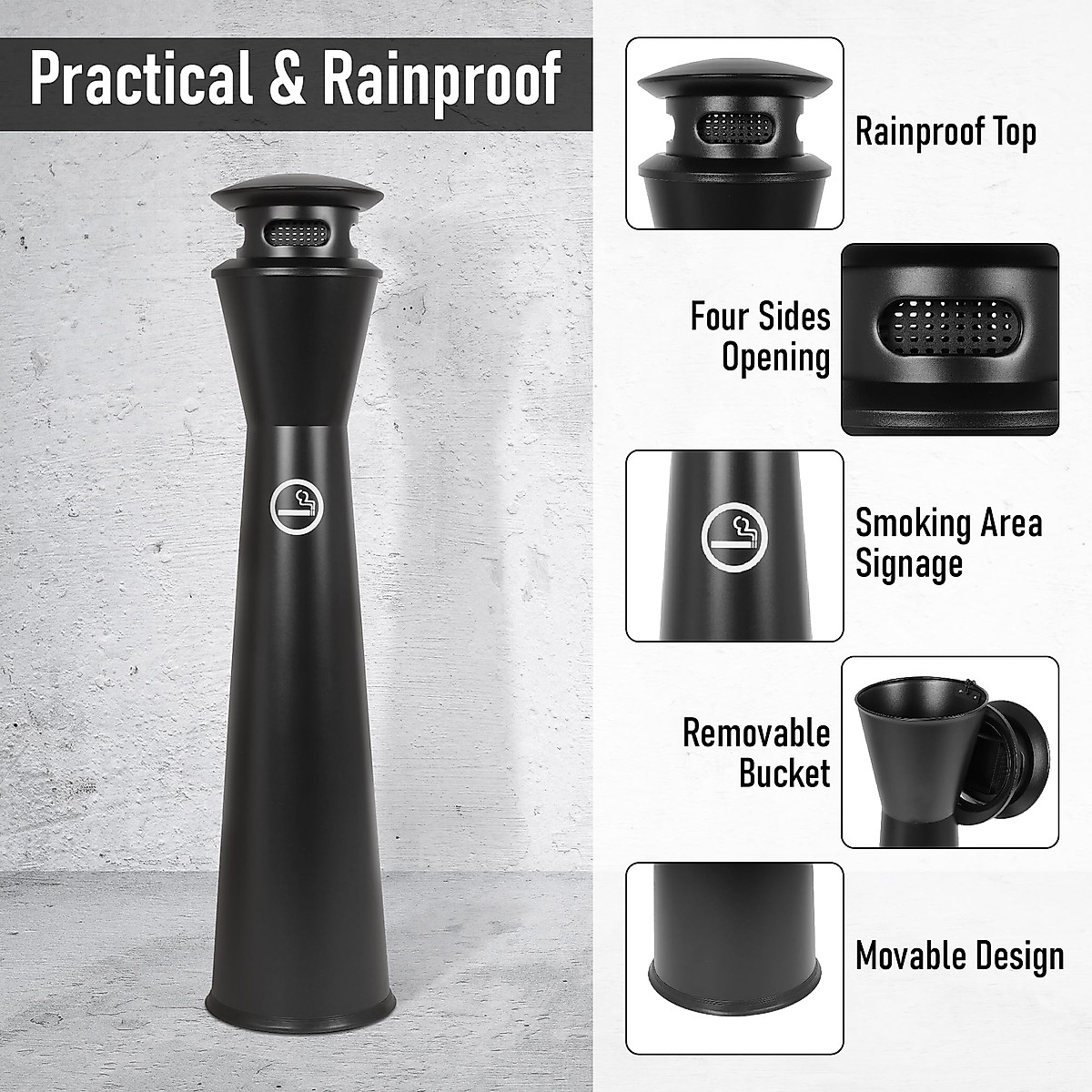 RDUIGT Trash Ash Receptacle Outdoor with Removable Inner Barrel, Stand up Trash Can, 43.3" Height,Movable Ash Bin Container for Home Outside Pool Backyard Office Hotel