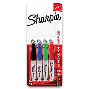 SHARPIE Mini Permanent Markers, Fine Point, Assorted Colors, 4 Count
