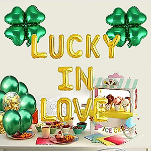 Geloar St. Patrick's Day Lucky in Love Decorations Saint Paddy's Day Theme Irish Four Leaf Clover Shamrock Foil Balloons Baby Shower March Birthday Bridal Shower Bachelorette Wedding Party Supplies