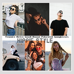 Retro Small Round Polarized Sunglasses for Men Women Circle Hippie Style Sun Glasses (Black Frame/Black Lens)