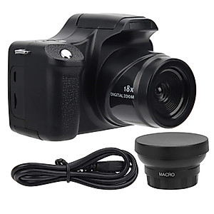 3.0 in LCD Screen 18X Zoom HD SLR Camera Long Focal Length Portable Digital Camera, Compact Point and Shoot Camera Portable Camera for Teens Students (Black) (Standard Edition + Wide Angle Lens)