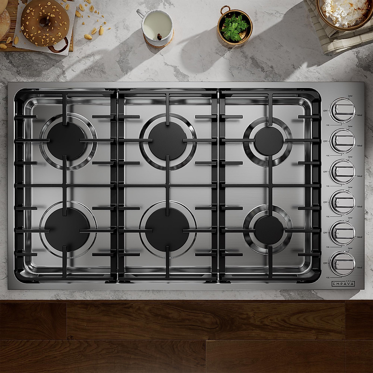 Empava 36 in. Gas Stove Cooktop 5 Italy Sabaf Sealed Burners NG/LPG Convertible in Stainless Steel, 36in