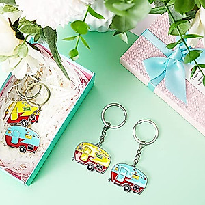 Hicarer Camper Keychain Camper Accessories for Travel Trailers Retro Camping RV Keychain Set for Travel (8 Pieces)