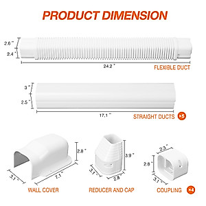 Mini Split Line Set Cover Kit 3"W 10Ft Air Conditioners Decorative PVC Slim Line Cover for Central AC & Heat Pumps Systems Tubing Cover