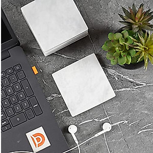 Coaster Set of 6 White Handmade Marble 3.5 Inch Bar Drink Cup Pad, Coffee Mug Square Coasters Set for Kitchen - Ideal Pot Drinks Tea Absorbent Coaster Plates