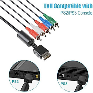 Component AV Cable for PS2/PS3/PS3 Slim HDTV-Ready TV HD Component AV Cable 5-Wire 6FT Black