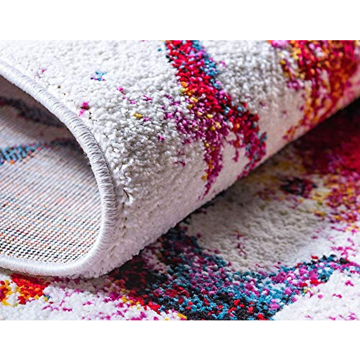 Unique Loom Lyon Collection Colorful Modern Abstract Watercolor Tree Area Rug, 3 ft 3 in x 5 ft 3 in, Ivory/Pink