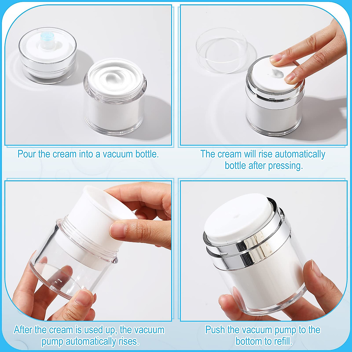 15 Pcs Airless Cosmetic Container Vacuum Cosmetic Bottle Vacuum Cream Jar Travel Cream Container Empty Refillable Cosmetic Air Pump Bottle Airless Pump Jars for Creams (1.7oz/50ml)