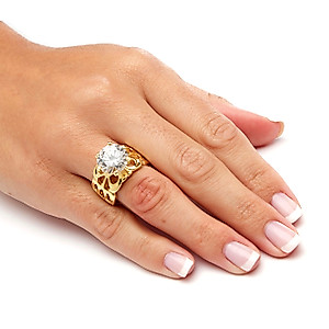 PalmBeach Yellow Gold-plated Round Cubic Zirconia Filigree Solitaire Engagement Ring Sizes 5-10 Size 8