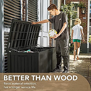 Devoko 150 Gallon Deck Box Resin Outdoor Storage Box Waterproof Storage Container for Patio Furniture Cushions, Pool Toys, Garden Tools