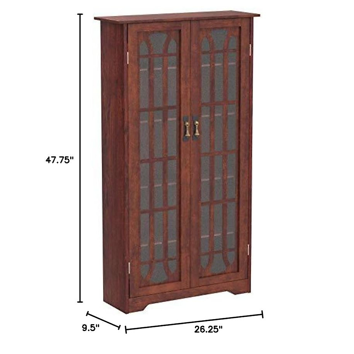 SEI Furniture Window Pane Storage Adjustable Shelves Display Cabinet, 47.75" H x 26.25" W x 9.5" D, Cherry