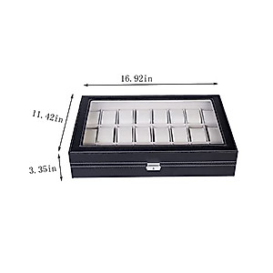 Watch Box 24 Slot Elegant Portable Black Watch Collection Box Case Organizer for Storage Display Holds Watches Jewelry for Men & Women