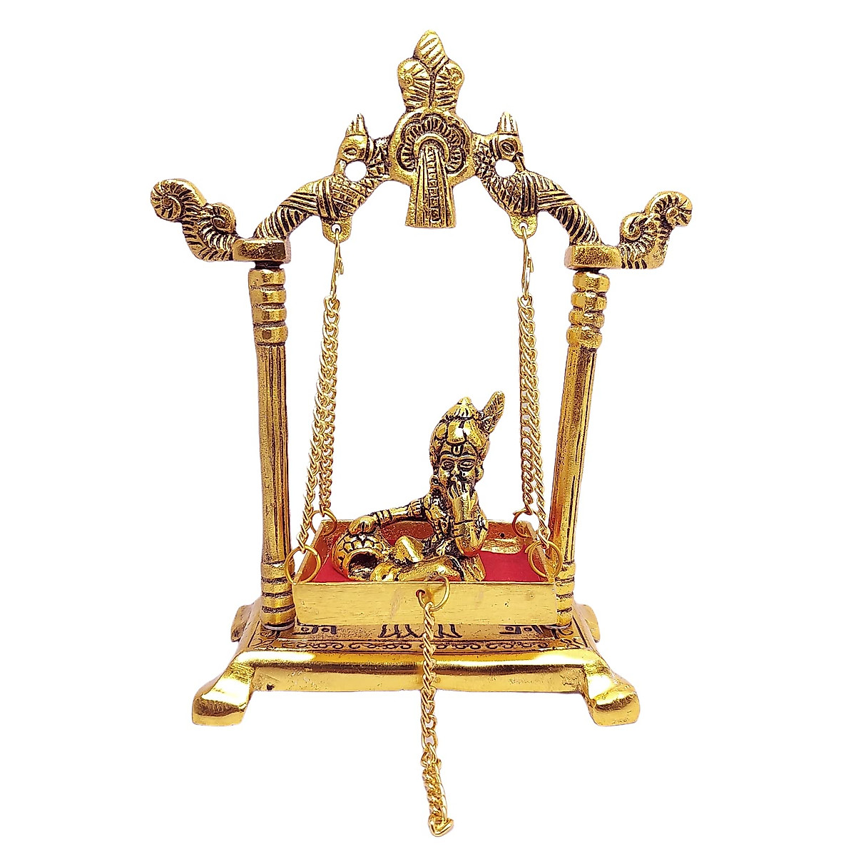 KridayKraft Laddu Gopal on Jhulla Palana Metal Statue Gold Plated Decor Your Home,Office Metal Krishna Murti,Showpiece Figurines,Religious Idol Gift Article.