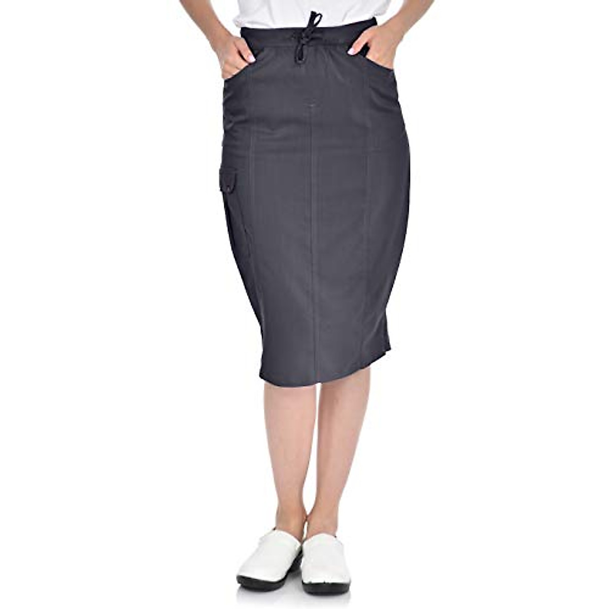 Marilyn Monroe Professional Stretch Five Pocket 'Debra' Scrub Skirt, Pewter, L