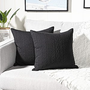 Yaertun Pack of 2 Super Soft Decorative Throw Pillow Covers Square Cushion Cases Pillowcases for Couch Sofa Bedroom Car Modern Embossed Patterned,16 x 16 inch,Black