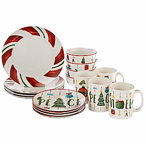 American Atelier Holiday Dinnerware Set – 16-Piece Christmas-Themed Stoneware Dinner Party Collection w/ 4 Dinner Plates, 4 Salad Plates, 4 Bowls & 4 Mugs – Unique Gift Idea for Christmas or Birthday