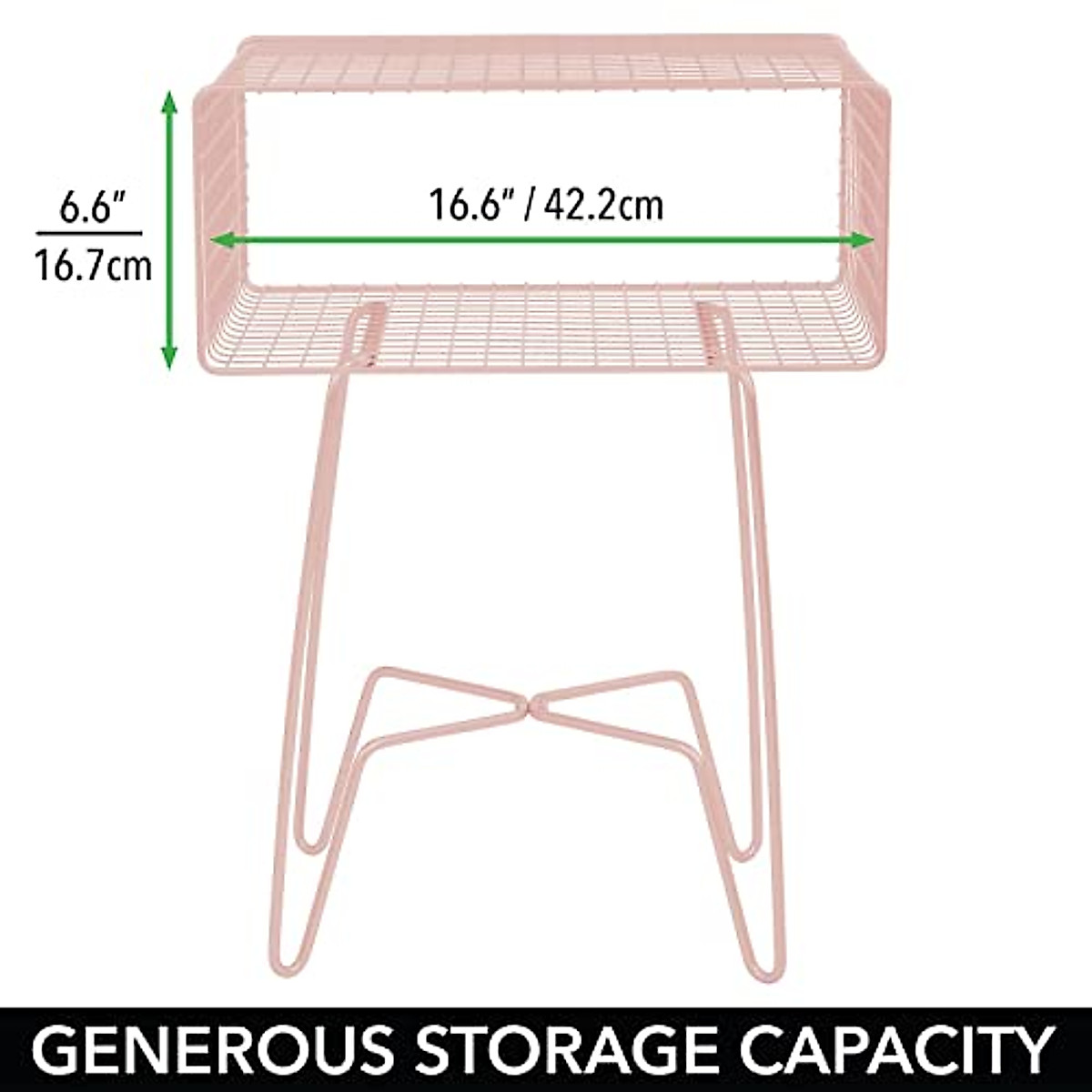 mDesign Modern Industrial Side Table with Storage Shelf, 2-Tier Metal Minimal End Table, Metallic Caged Grid - Accent Furniture for Living Room, Bedroom, Office, Dorm, Concerto Collection, Light Pink