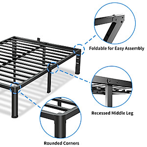 VIPSHOW 18 Inch Queen Bed Frame, 3500Lbs Heavy Duty Metal Platform with Round Corner Legs Mattress Slide Stopper, Steel Slat Support No Box Spring Needed, Noise Free, Non-Slip, Easy Assembly