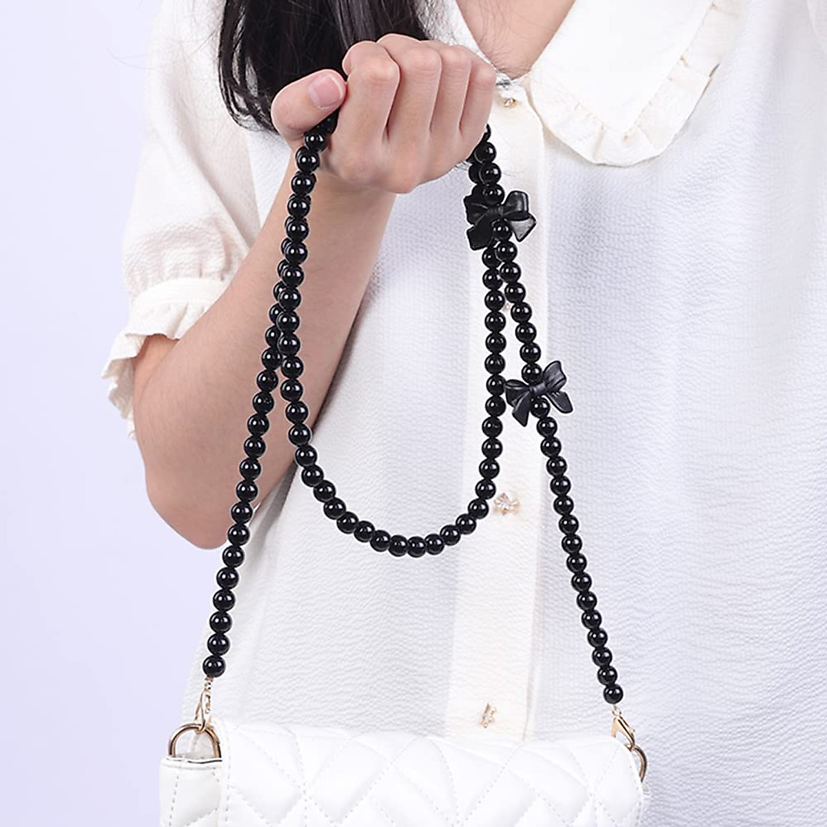 Wiwpar Imitation Pearl Handbag Chains Shoulder Bag Replacement Chain Butterfly Long Messenger Bag Accessories (Black)