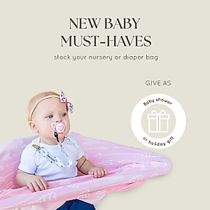 Dodo Babies Nursing Cover Set – Soft, Multipurpose Stretch Scarf for Breastfeeding and Car Seat Cover, Two Universal Pacifier Holders, Binky Case, Storage Bag – Playful Pink Print for Baby Girl