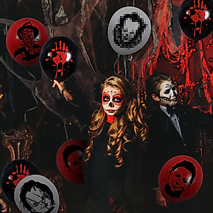 Whaline 65Pcs Halloween Balloons Black White Red Blood Splatter Balloons Bloody Handprint Latex Balloons Scary Party Decoration for Halloween Party Favor Haunted House Crime Scene Party Supplies