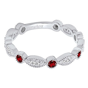 Dazzlingrock Collection Alternating Round Garnet & White Diamond 7 Stone Stackable Wedding Band Ring for Women in 14K White Gold, Size 7