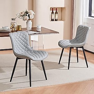 Kidol & Shellder Upholstered Dining Chairs Set of 2 Kitchen Dining Room Chairs Mid Century Modern Kitchen Chairs Dining Table Chairs Faux Leather Side Chair for Waiting Living Room Bedroom(Gray)