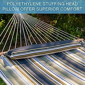 Lazy Daze Hammocks 12 FT Quilted Fabric Hammock with Spreader Bar, 2-Person Double Hammock with Chains and Pillow, Outdoor Hammock for Outside Patio Poolside Backyard Beach, 450 lbs Capacity, Froest