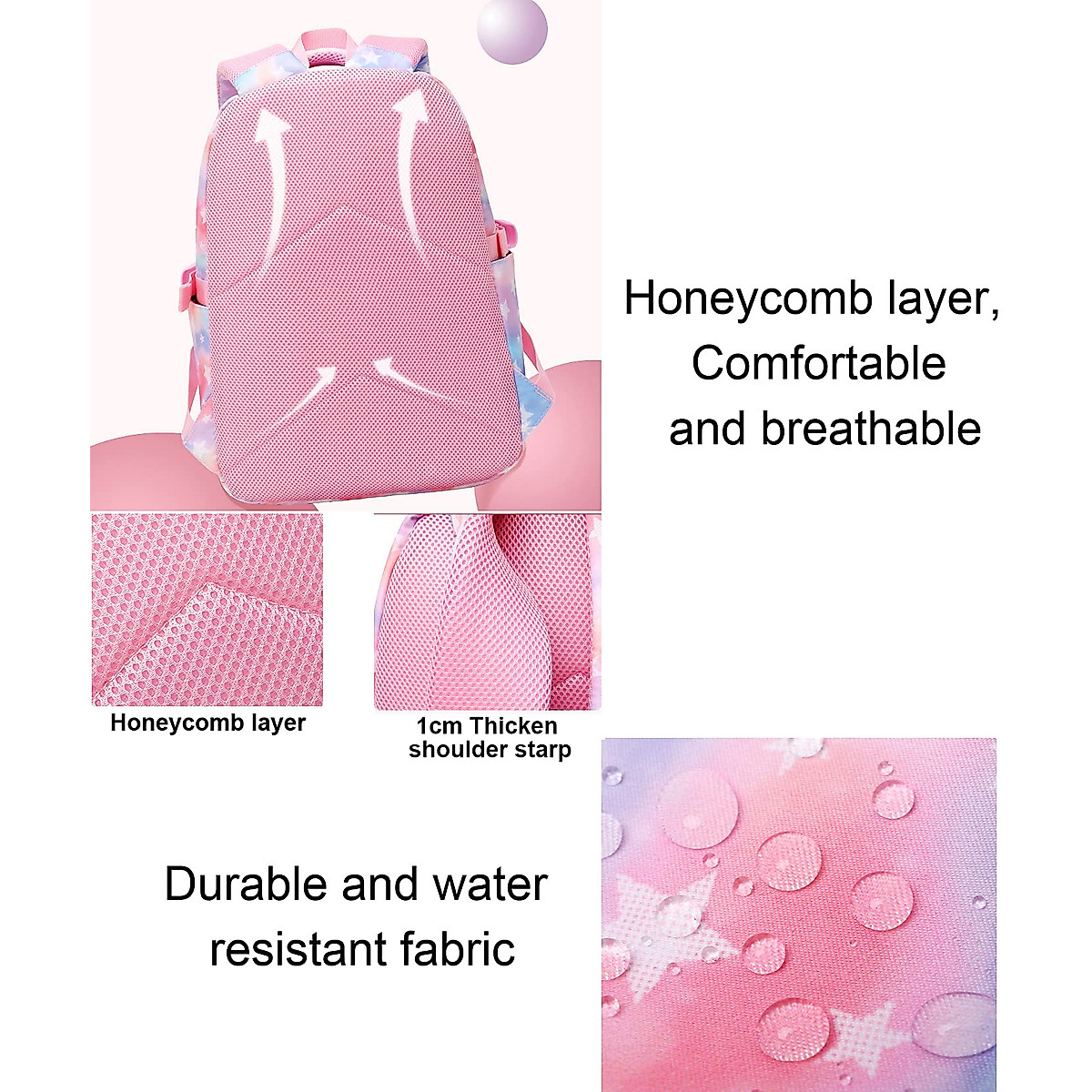 JiaYou School Backpack Sets 3pcs Stars Prints Daypack For Teens Girls Primary School Students(Blue Stars,22 Liters)