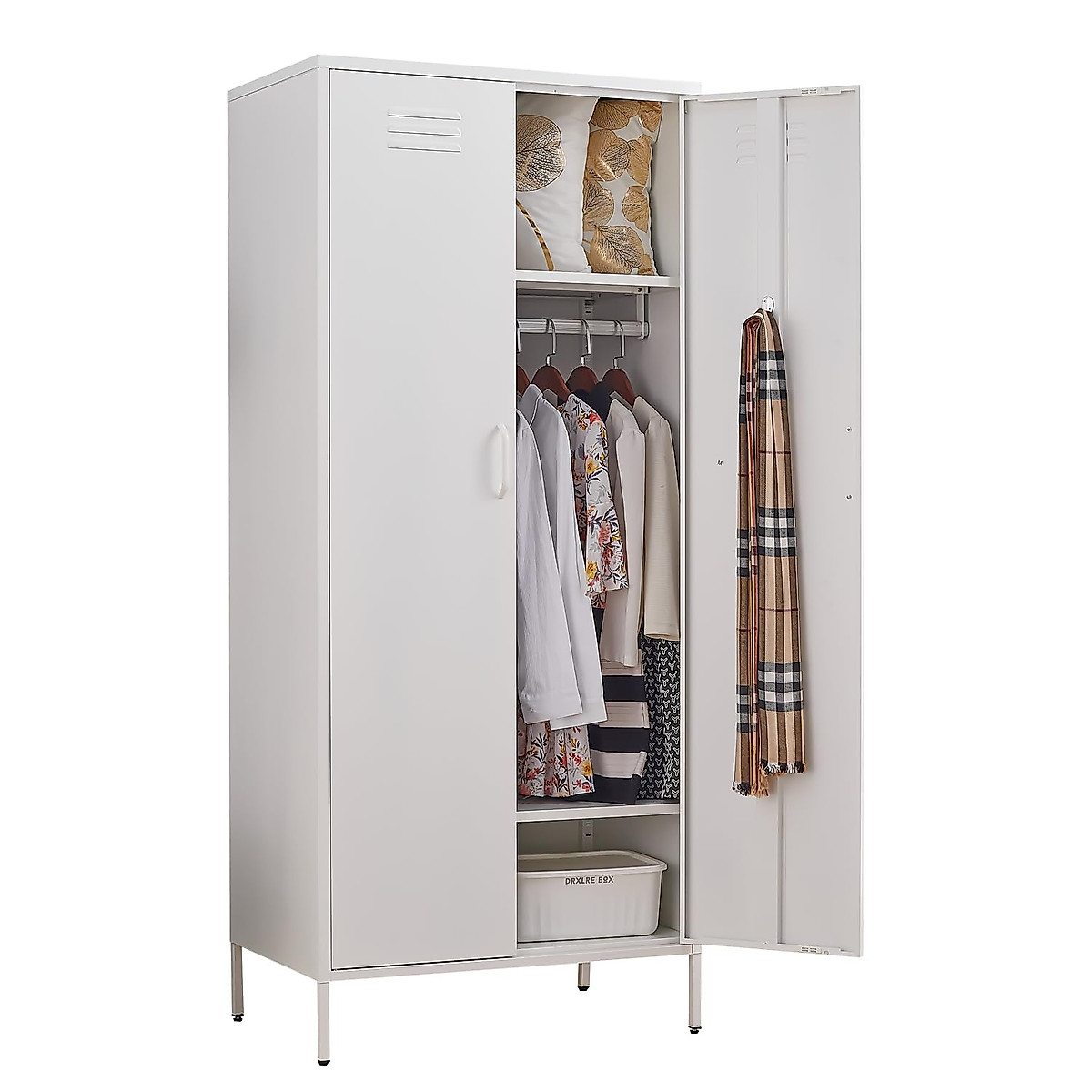 iCHENGGD Metal Wardrobe Cabinet with Doors and 2 Adjustable Shelves,Metal Armoire Wardrobe Closet with Hanging Rod, Tall Bedroom Armoires Storage Cabinet(72.8" H Closet Cabinet)