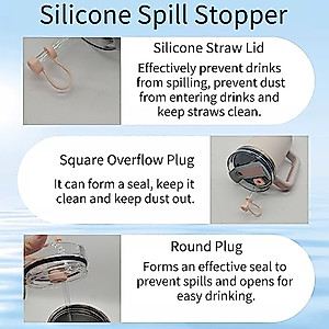 Silicone Spill Stopper Set, Stanley Leakproof Kit Compatible with 1.0/2.0 40oz/ 30oz, Stanley Cup Accessories Including 2 Straw Cover Caps, 2 Square Leak Stoppers, and 2 Round Lid Stopper Plug