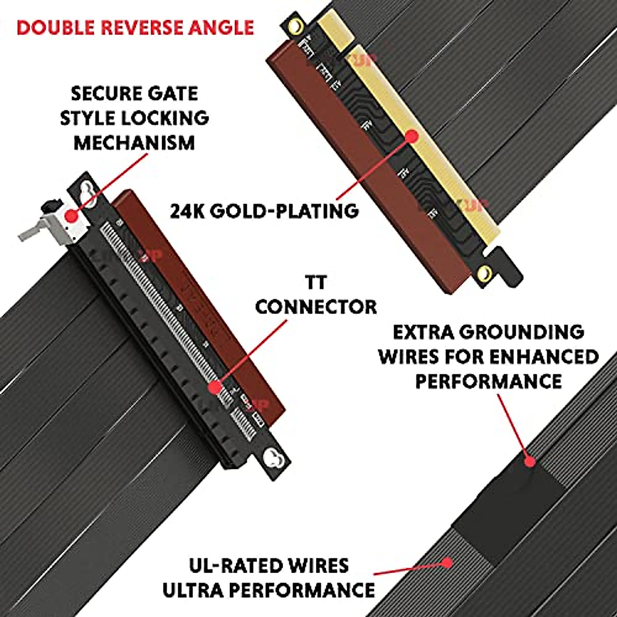 LINKUP - Ultra PCIe 4.0 X16 Riser Cable [RTX4090 RX6950XT x570 B550 Z690 Tested] Shielded High-Speed Vertical Mount Gaming PCI Express Gen4┃Dual Reverse Connectors (14cm/5.5") Compatible with SSUPD