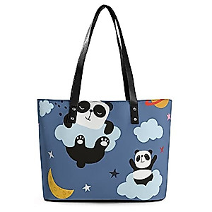 Womens Handbag Panda Patterns Leather Tote Bag Top Handle Satchel Bags For Lady